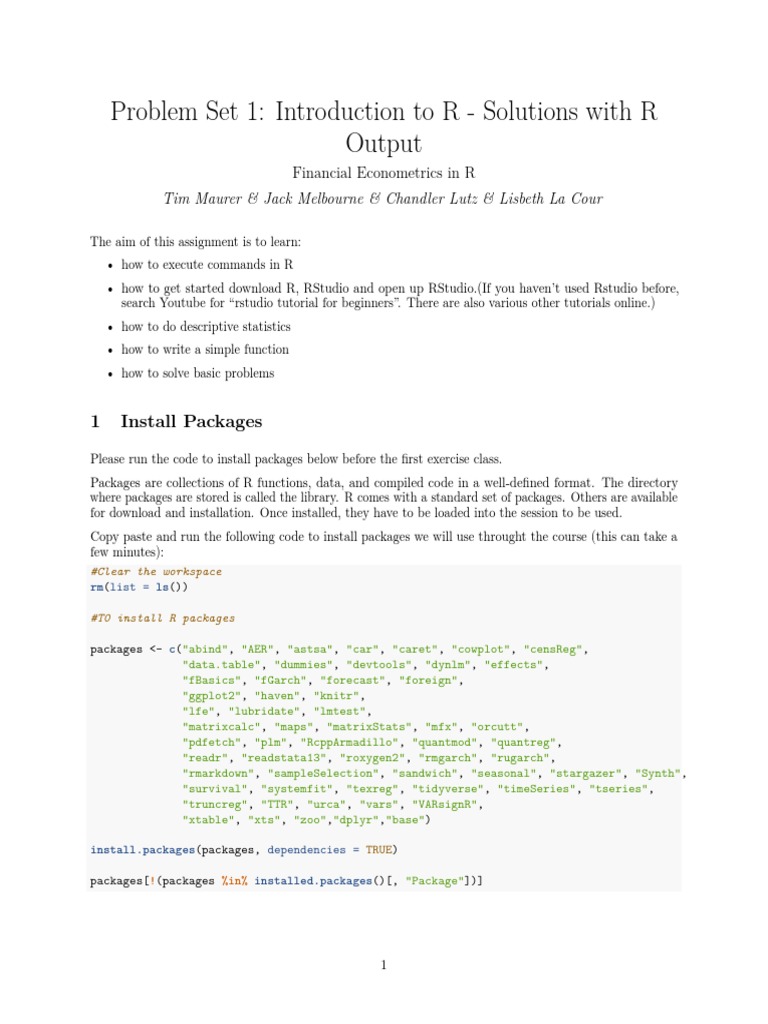 ProblemSet1 Solutions | PDF | Regression Analysis | Errors And Residuals