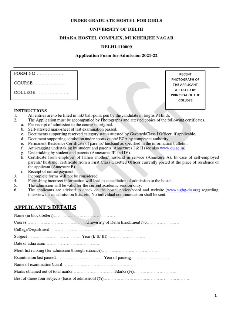 Hostel Application Form Print 2021 22 2 | PDF | Justice | Crime & Violence