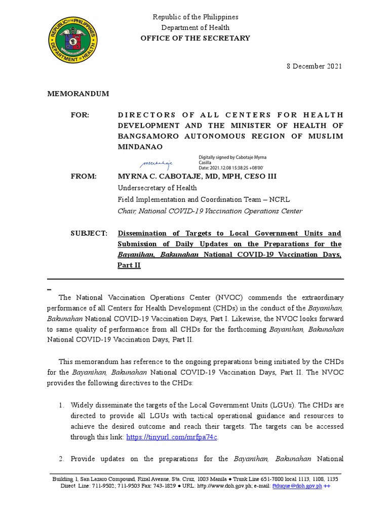 Memo To CHD Part 2 Revised Esign | PDF | Health Sciences | Philippines