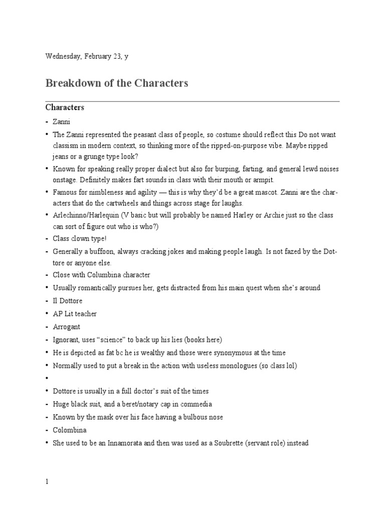 Commedia dell'arte Stock Characters Overview | PDF | Literary ...