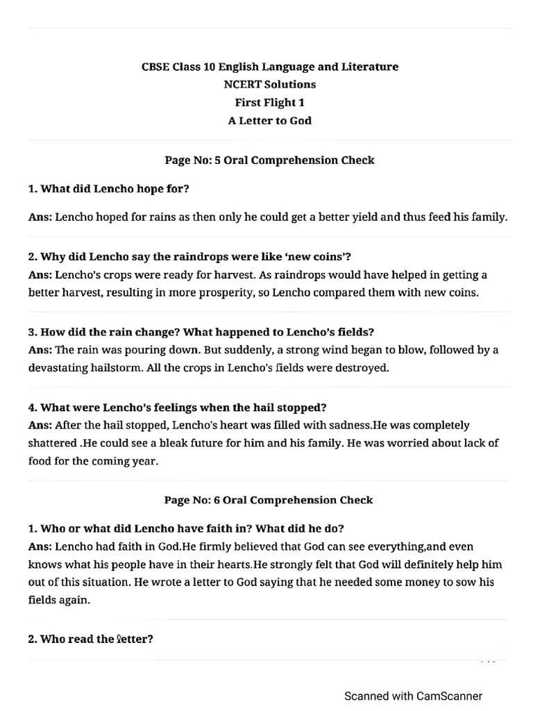 CBSE Class X English Chap 1 - A Letter To God - Notes | PDF