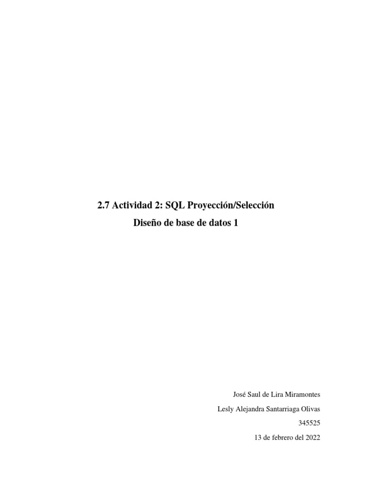 2.7 Actividad 2. SQL Proyección-Selección | PDF | Base de datos ...