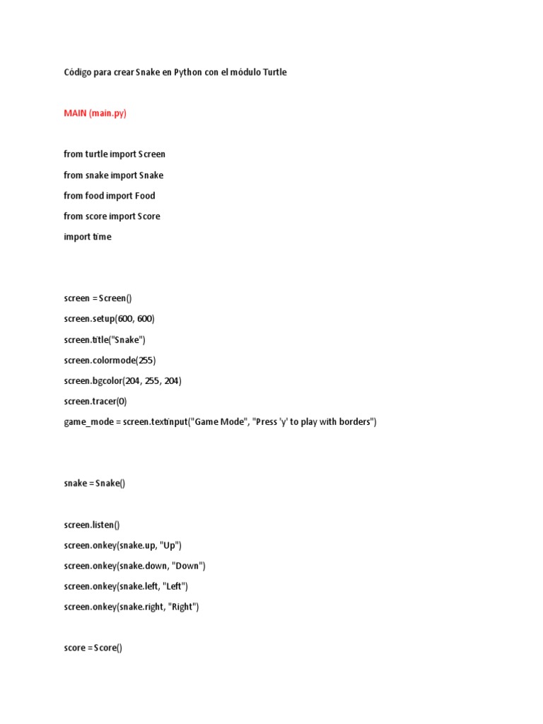 Código para Crear Snake en Python Con El Módulo Turtle | PDF | Squamata ...