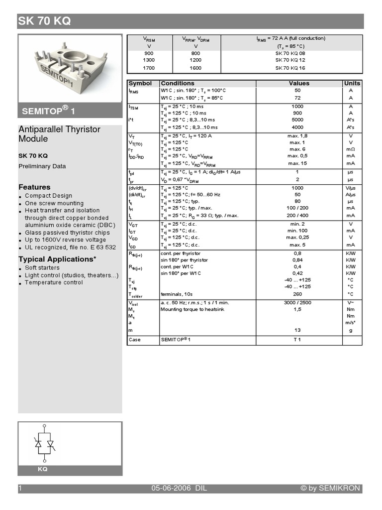 SEMIKRON DataSheet SK 70 KQ 24302500 | PDF | Electronics | Electrical ...