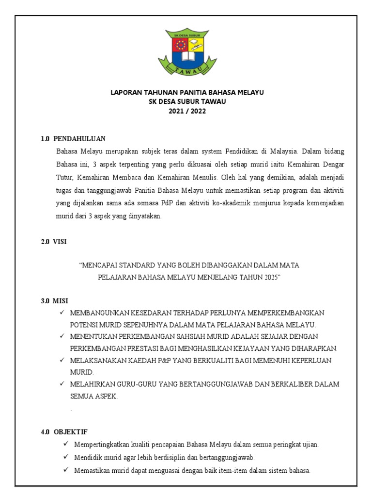 Laporan Tahunan Panitia Bahasa Melayu | PDF