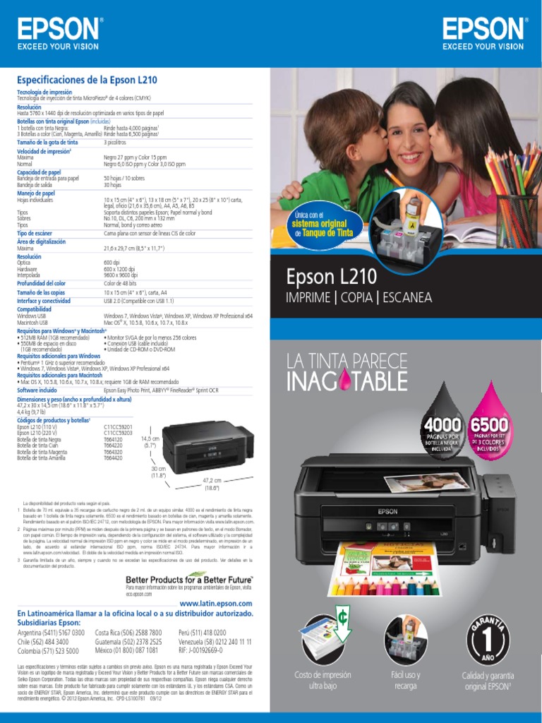 Hoja Tecnica Epson l210 | PDF | Escáner de imagen | Color