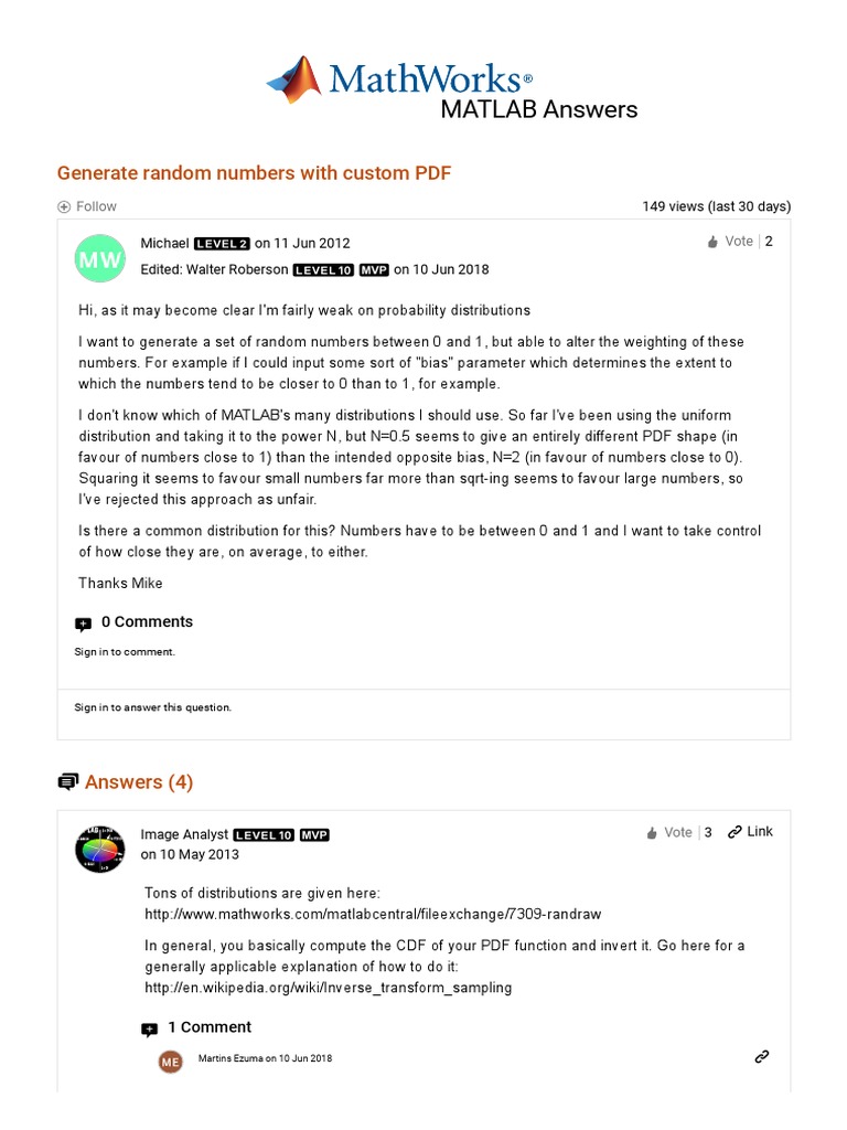 Generate Random Numbers With Custom PDF | PDF | Probability Density Function | Matlab
