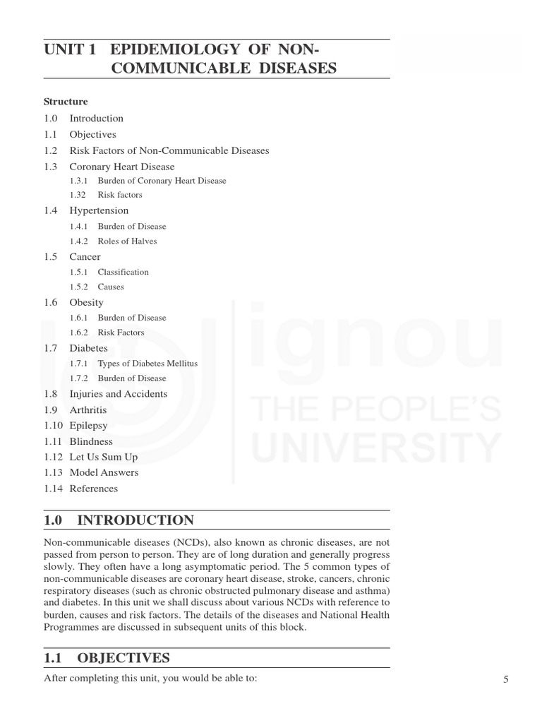 IGNOU Block 4 Unit 1 Epidemiology of Non-Communicable Diseases | PDF ...