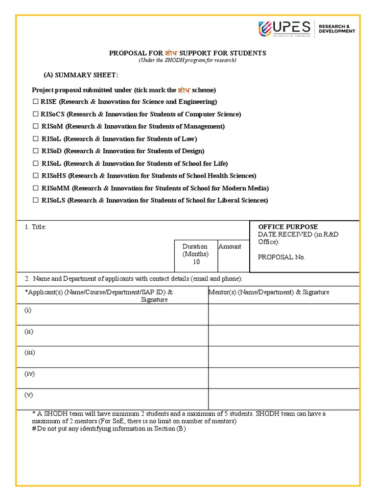 SHODH Proposal Form 2022 | PDF | Innovation | Science