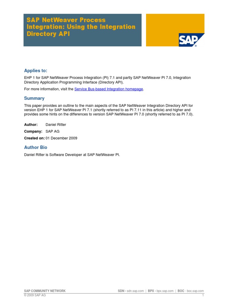 SAP NetWeaver PI - Using The Integration Directory API | PDF | Computers