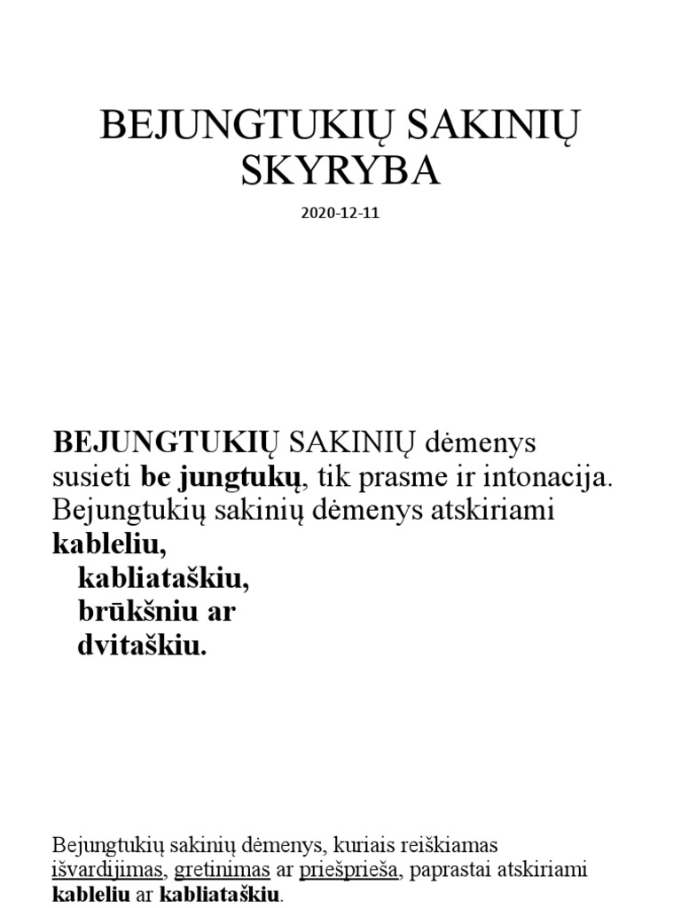 Bejungtukių Sakinių Skyryba | PDF