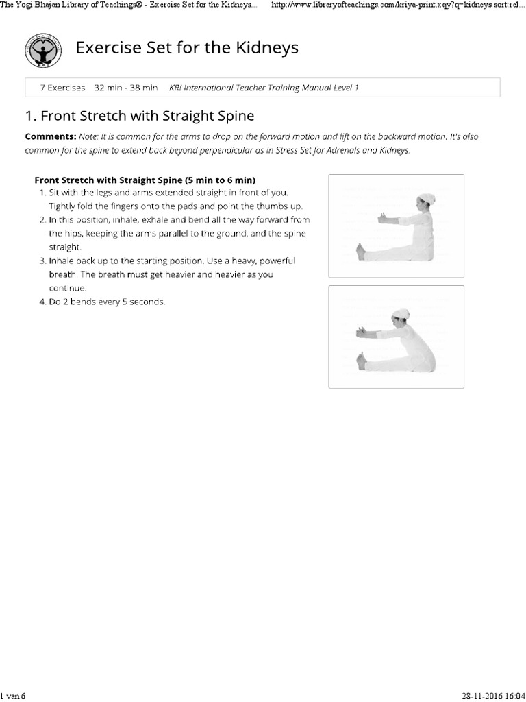 Exercise Set For The Kidneys | PDF