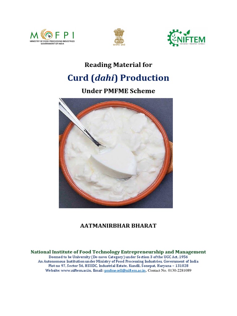 Processing Material for Curd (Dahi) Production Under PMFME Scheme - A Guide on Raw Materials ...