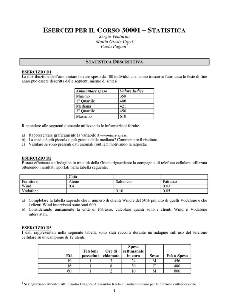 Statitistica DESCRITTIVA Esercizi | PDF