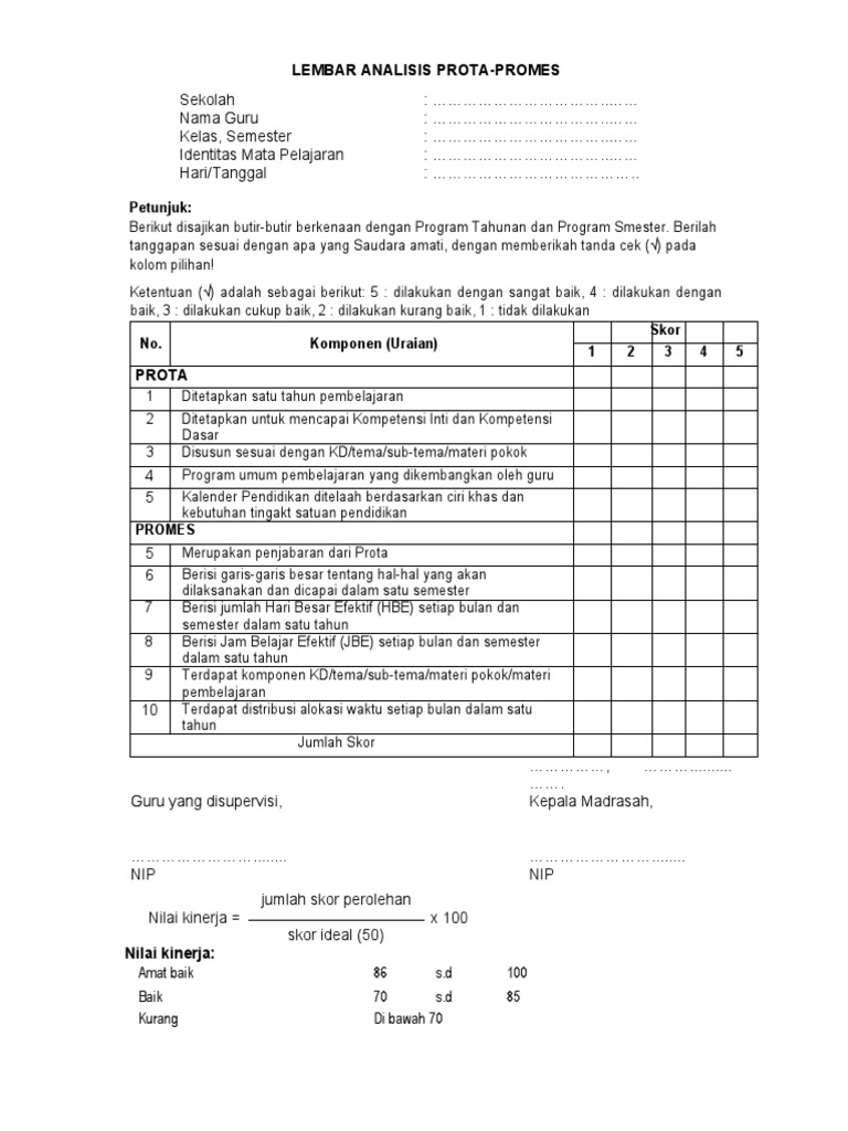 Contoh Analisis PROTA-PROMES Sekolah | PDF