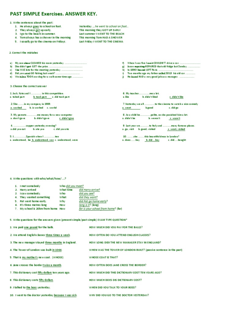 Past Simple Exercises with Answers | PDF