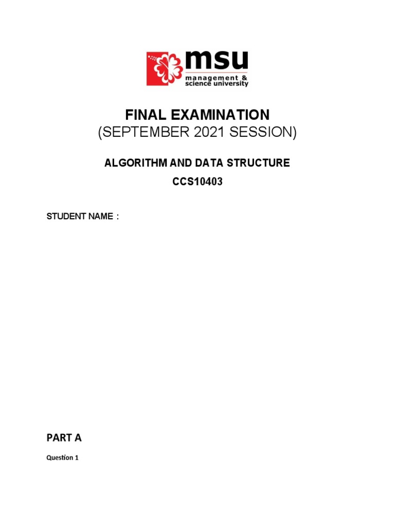 Data Structures and Algorithms Exam 2021 | PDF | Pointer (Computer ...