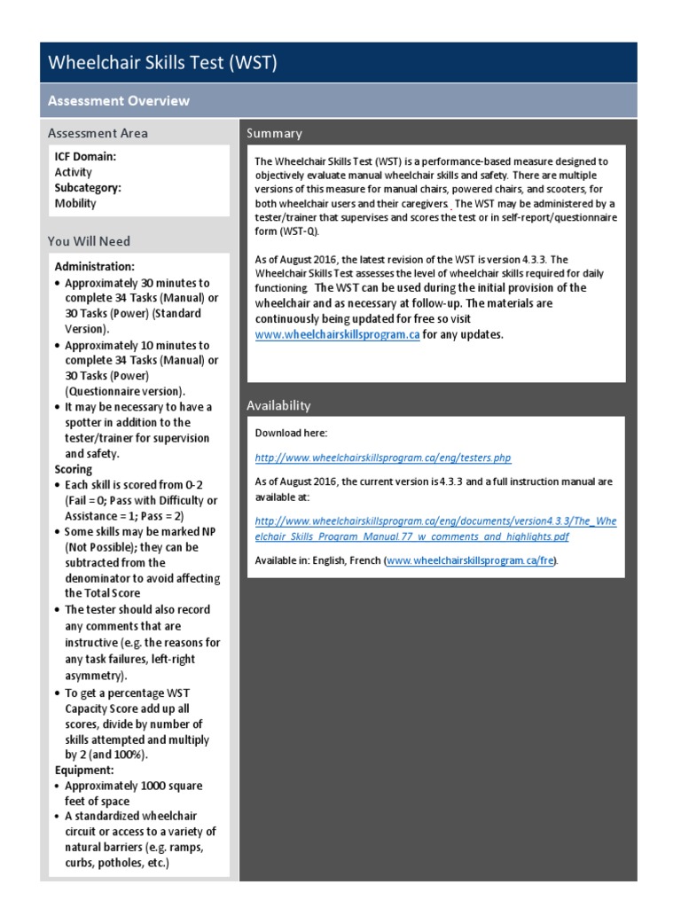 Wheelchair Skills Test Overview | PDF | Wheelchair