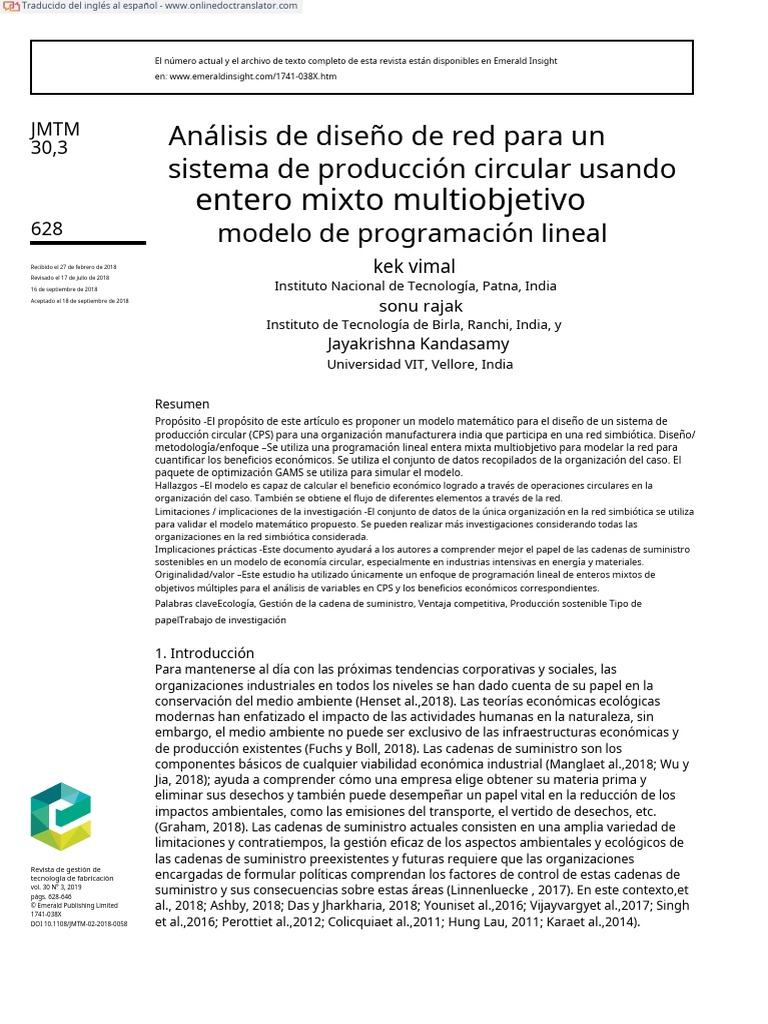 Analysis of Network Design For A Circular Production System Using Multi ... Analysis of Network Design For A Circular Production System Using Multi ...