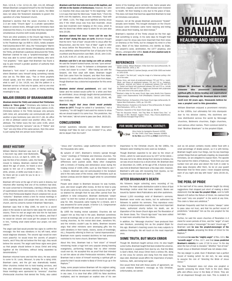 Branham - Healing and Heresy | PDF | Jesus | Faith Healing