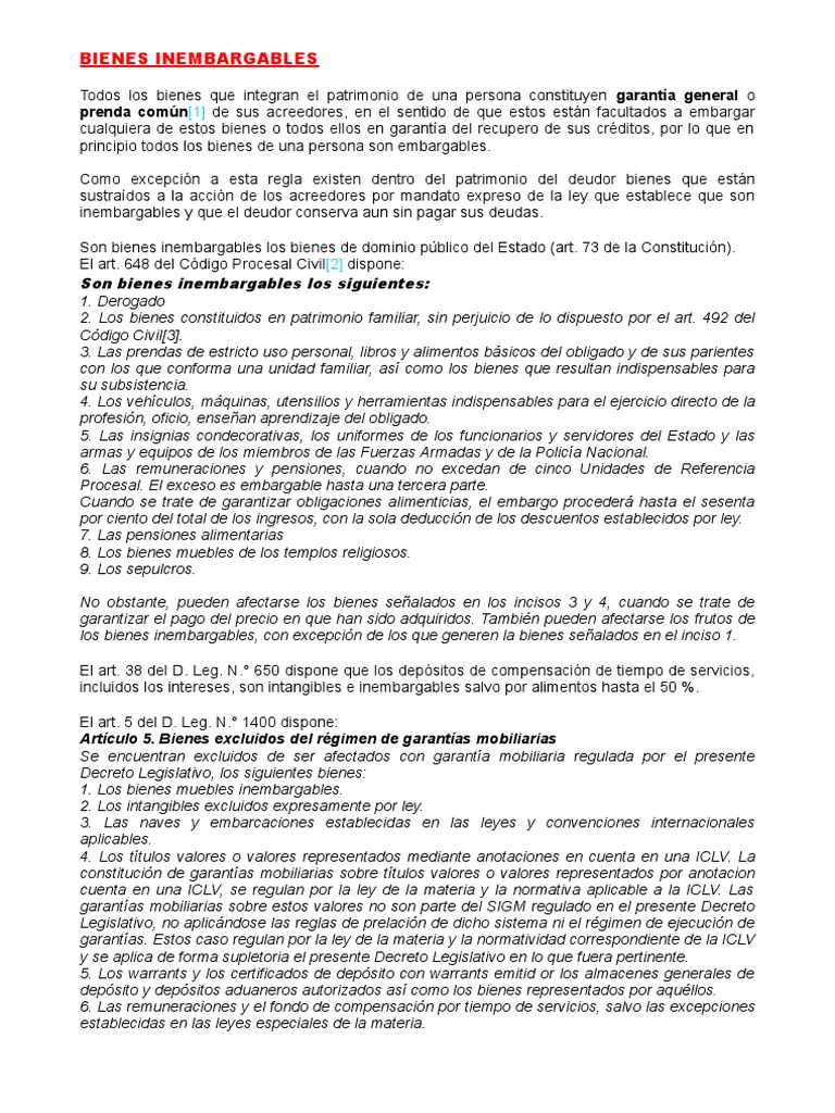 Bienes Inembargables - Artículo 648 CPC | PDF | Bienes (Ley) | Justicia