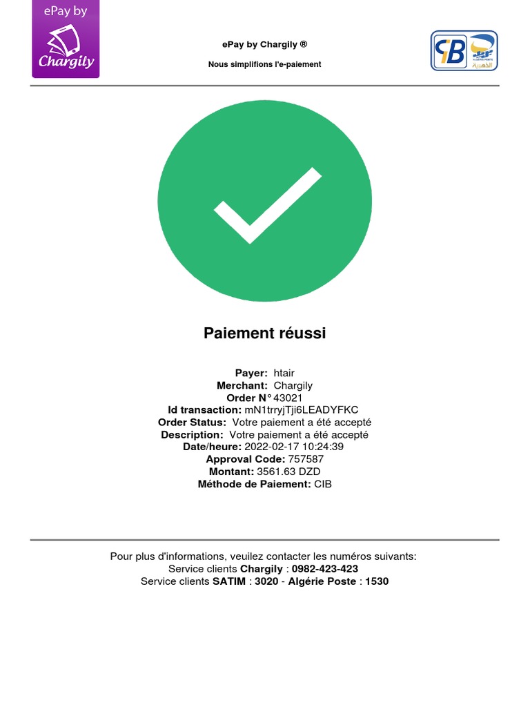 Paiement Accepté via ePay Chargily | PDF