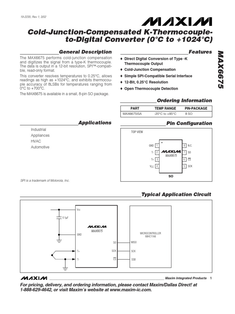 Max 6675 | Thermocouple | Analog To Digital Converter