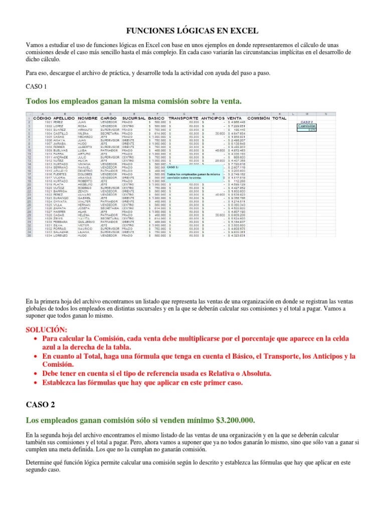 Taller de Funciones Lógicas en Excel | PDF | Microsoft Excel | Lógica