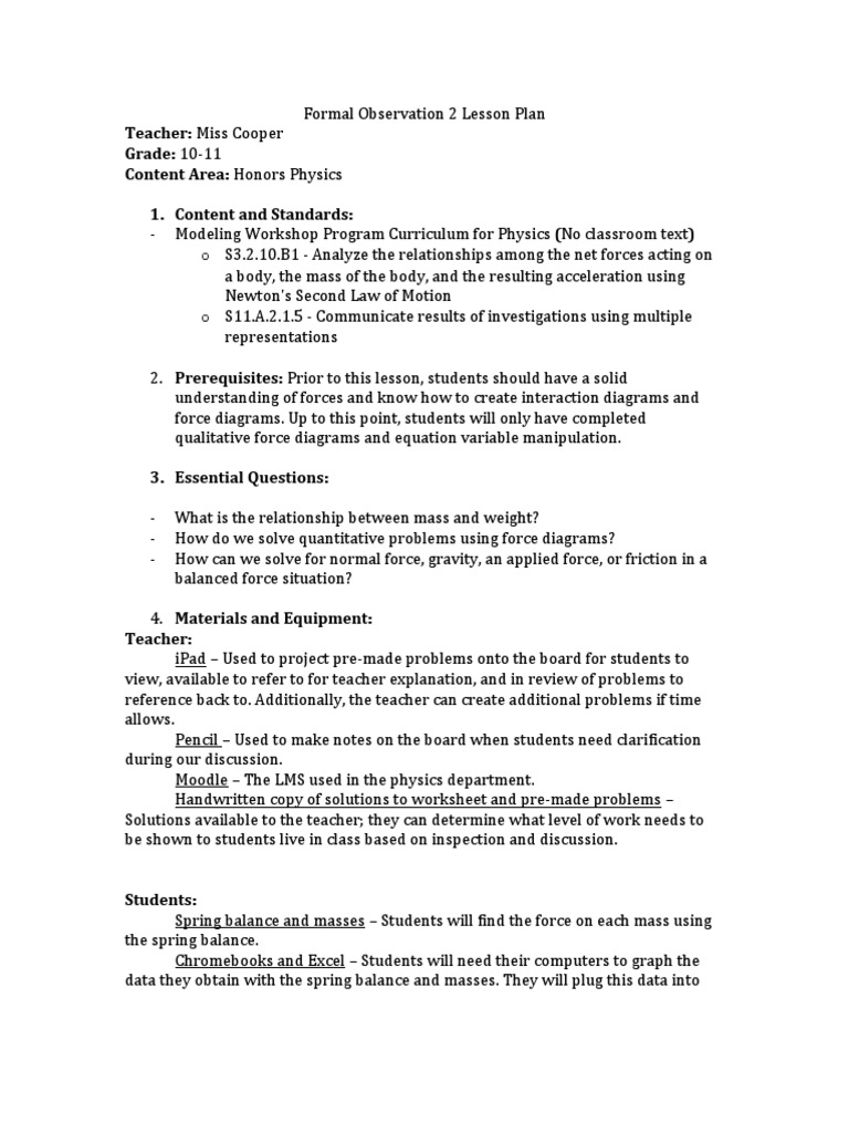 Formal Observation 2 Lesson | PDF | Force | Teachers