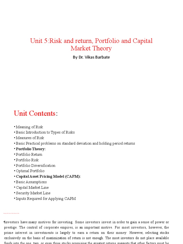 Unit 5-Risk and Return, Portfolio and Capital Market Theory | PDF ...