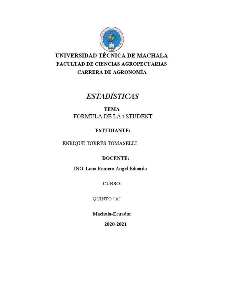 Formula de La T Student | PDF | Prueba T de Student | Estadísticas