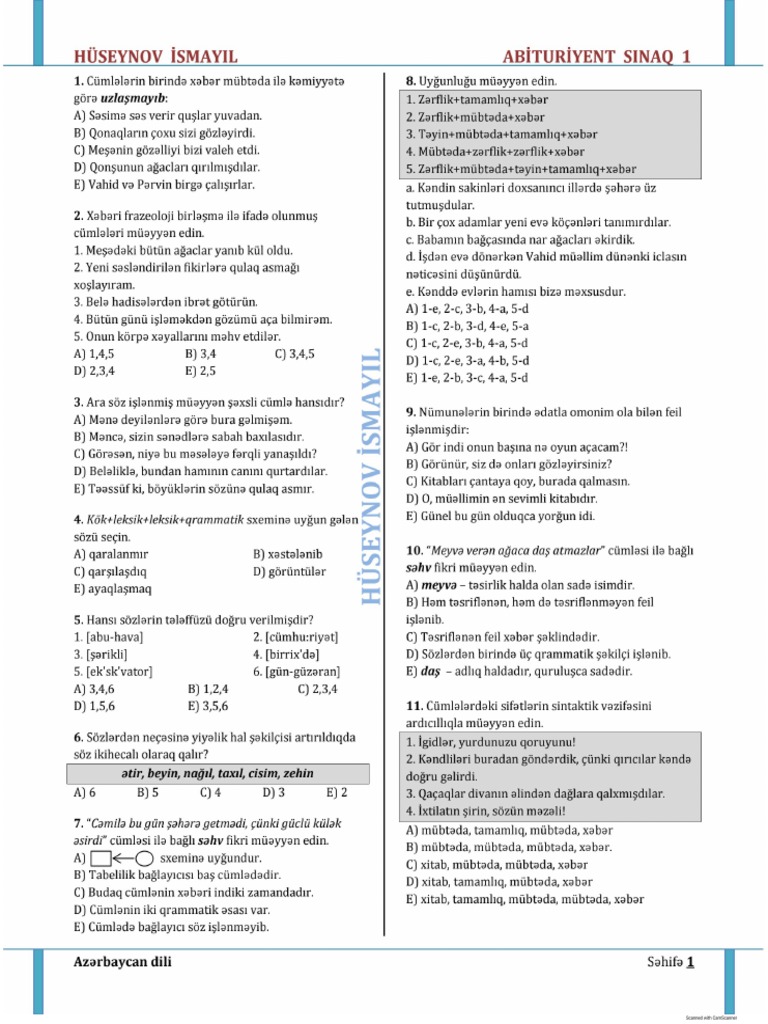 11-Ci Sinif Buraxılış Sınaq | PDF