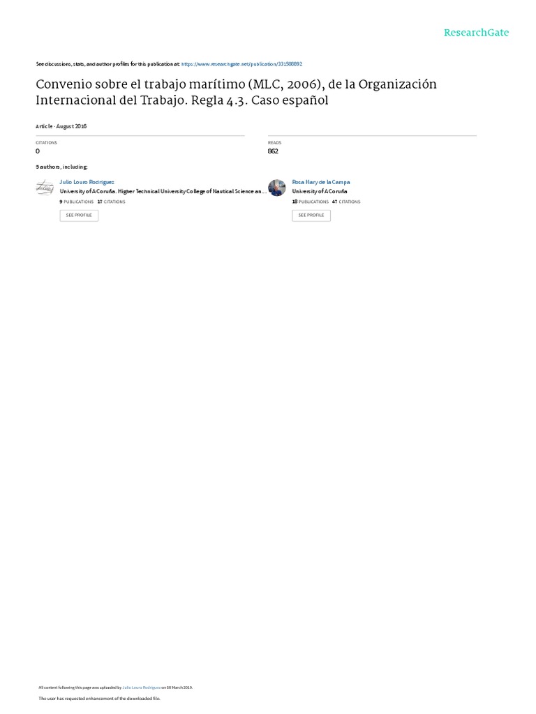 Convenio Sobre El Trabajo Marítimo (MLC, 2006), de La Organización ...
