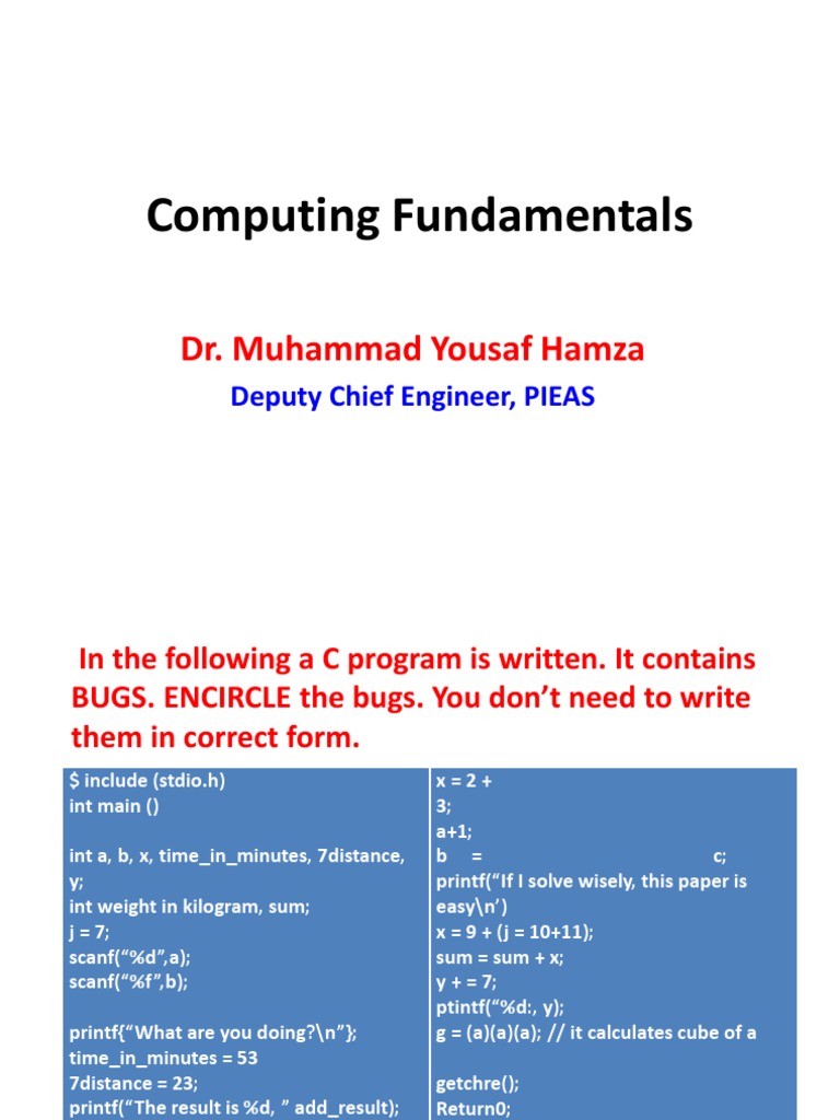 Computing Fundamentals: Dr. Muhammad Yousaf Hamza | PDF | Simulation ...