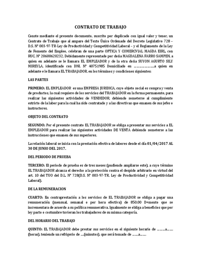 Contrato de Trabajo | PDF | Derecho laboral | Economias