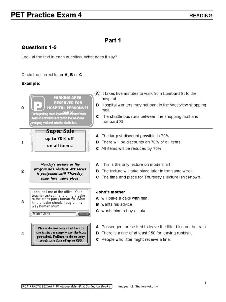 PET Practice Exam 4: Questions 1-5 | PDF | Florence Nightingale