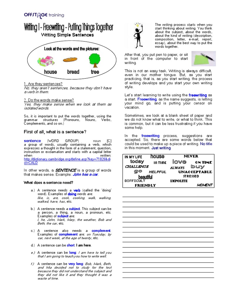 Writing I Freewriting Putting Things Together | PDF | Sentence ...
