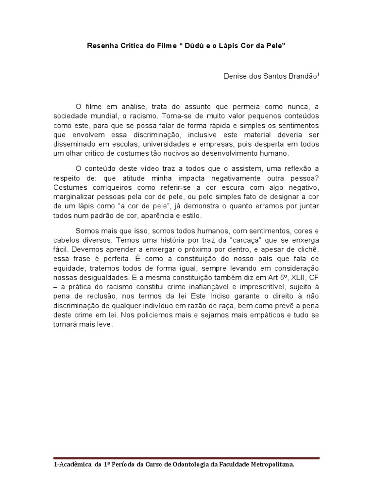 Resenha Critica Do Filme DuDu | PDF