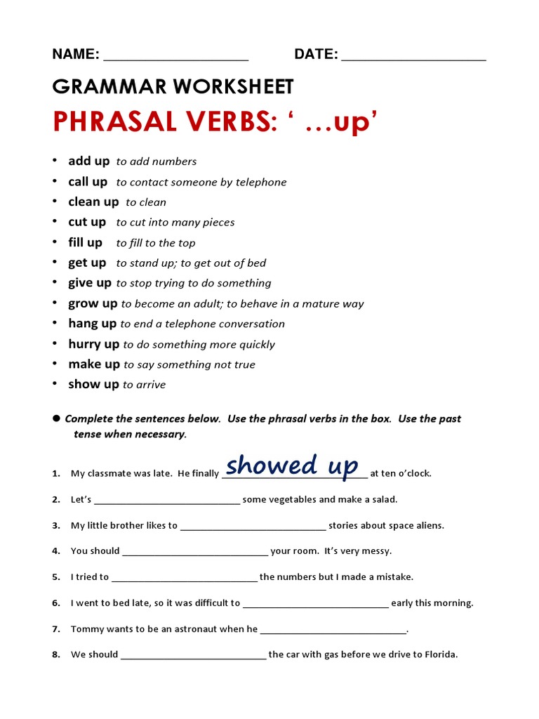 Phrasal Verbs: Up': Grammar Worksheet | PDF