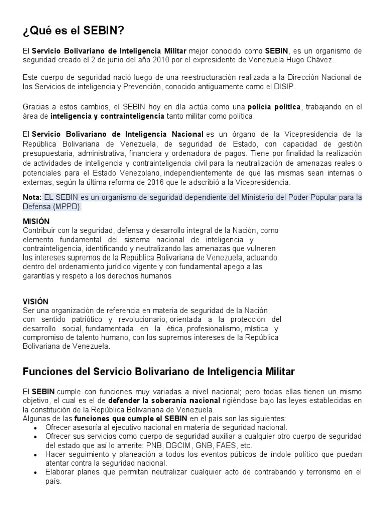 Qué Es El SEBIN | PDF | Gobierno | Ciencias Políticas