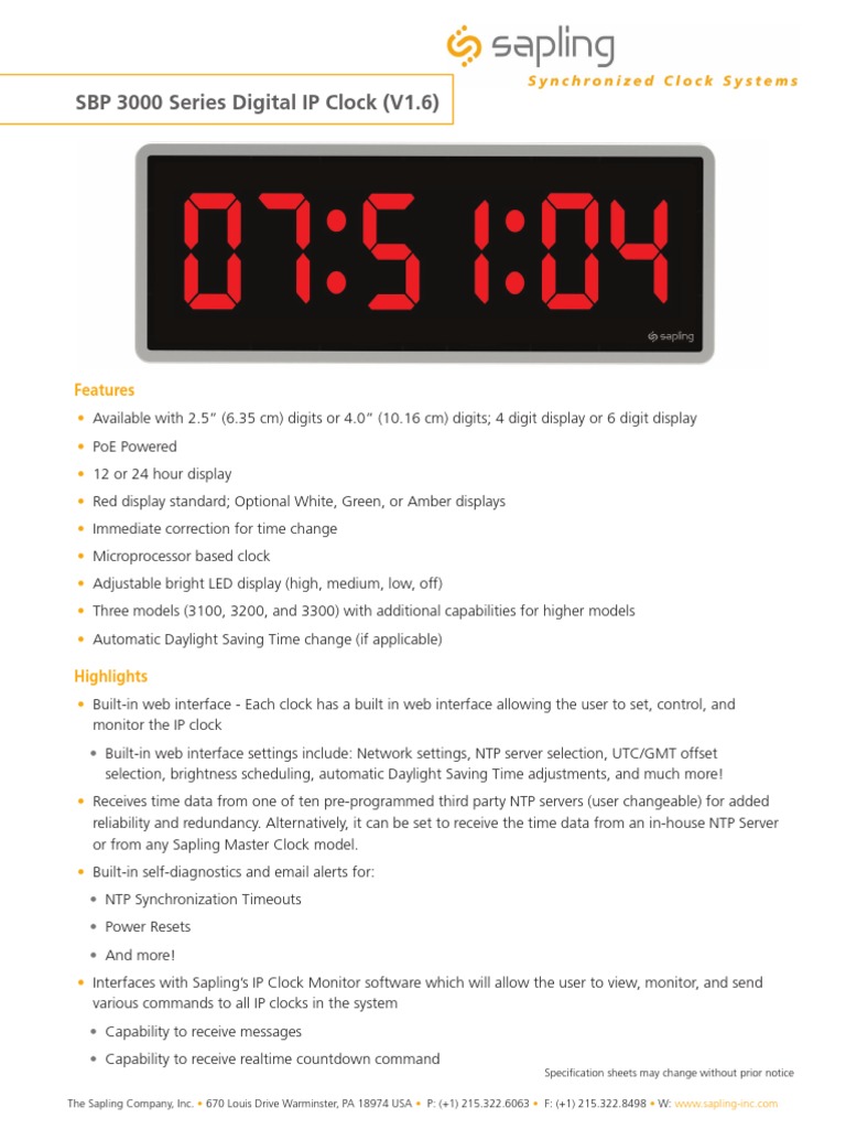 SBP 3000 Series Digital IP Clock (V1.6) : Features | PDF | Clock ...