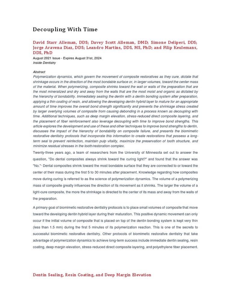 Decoupling With Time | PDF | Tooth Enamel | Dental Composite