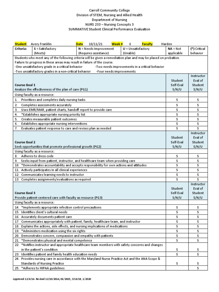 Nurs 233 Summative Clinical Evaluation-Af | PDF | Nursing | Evidence ...