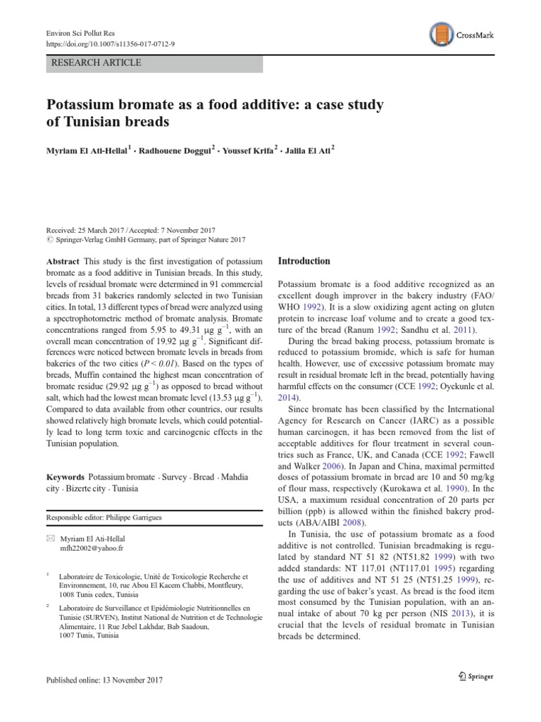 Potassium Bromate As A Food Additive: A Case Study of Tunisian Breads | PDF | Breads | Detection ...