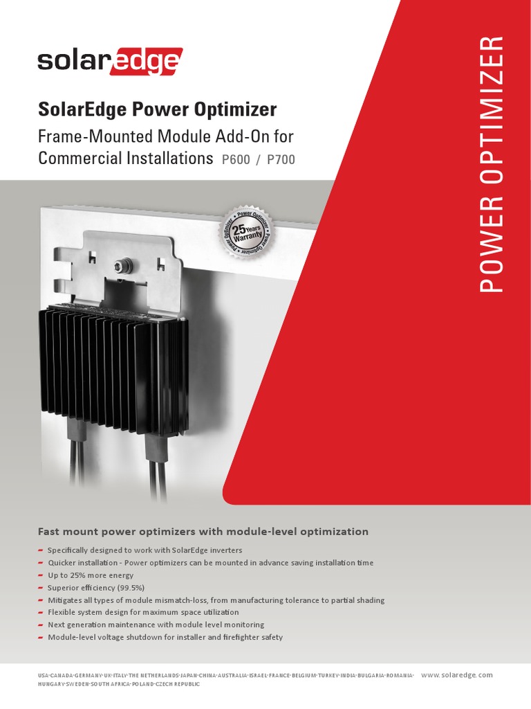 SOLAREDGE P Series Commercial Add On Frame Mounted Power Optimizer ...