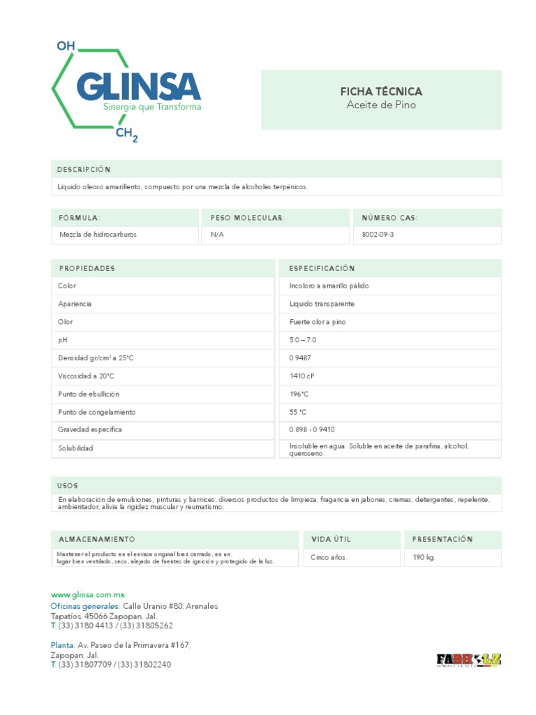 Glinsa Fichatécnicaaceite-Pino | PDF | Solubilidad | Química