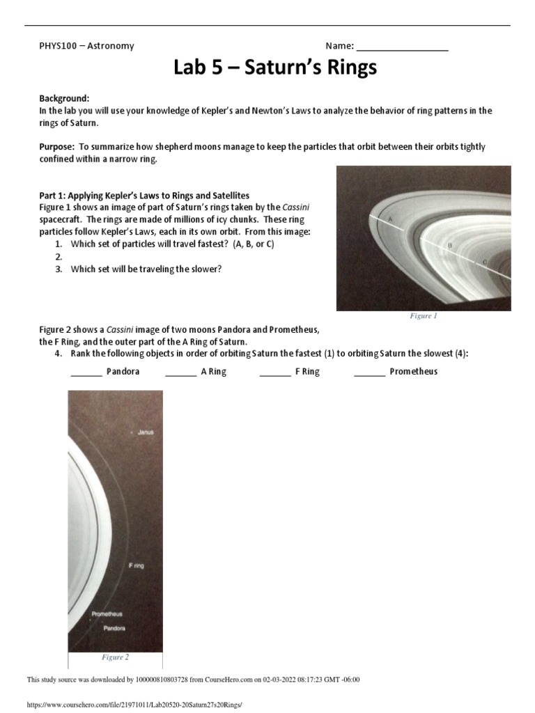 Lab 5 - Saturn's Rings: PHYS100 - Astronomy Name | PDF | Saturn | Orbit