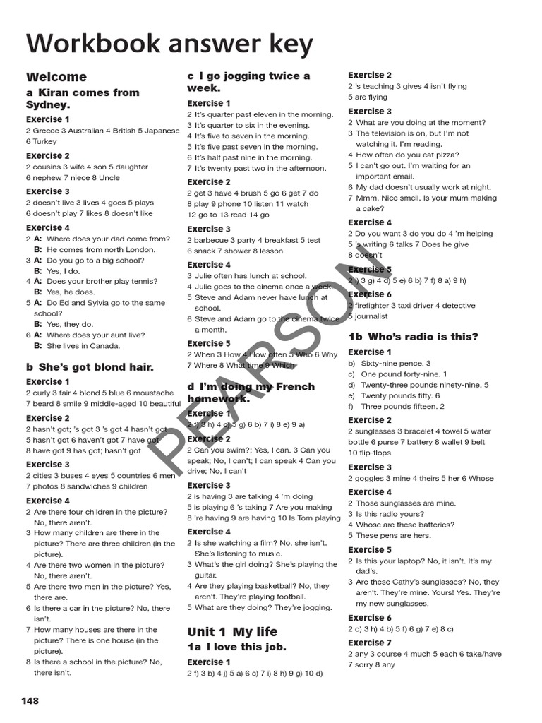 Pearson: Workbook Answer Key | PDF