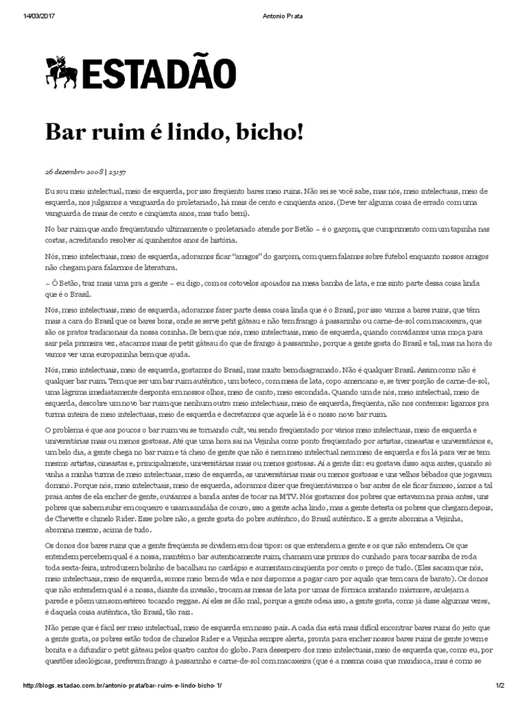 Antonio Prata - Bar Ruim É Lindo, Bicho! | PDF