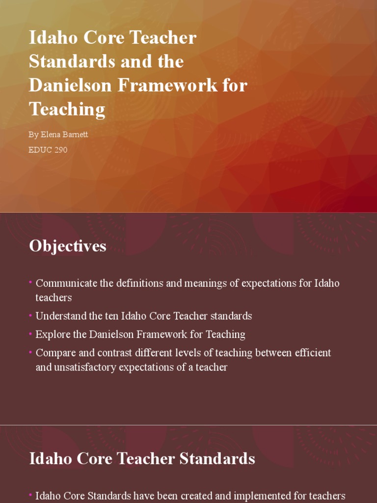 Idaho Core Teacher Standards and Danielson Framework | PDF | Learning ...